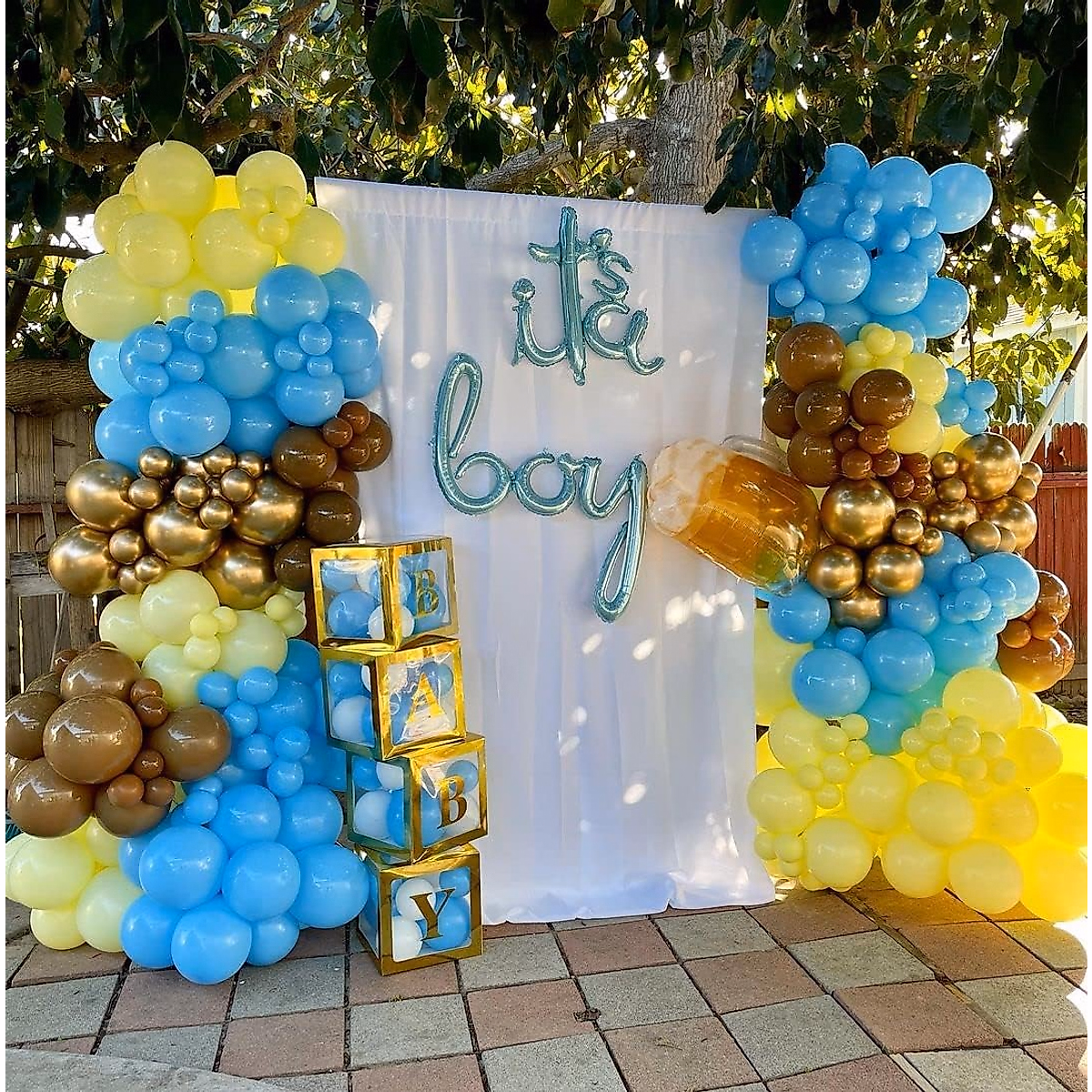 Baby Boxes with Letters - ZHMYBLN Letter Blocks Boxes with 65 Letters & Numbers, 6 Balloon Boxes for Baby Showers & Gender Reveal Parties, Reusable Birthday Decoration Boxes with 48 Balloons