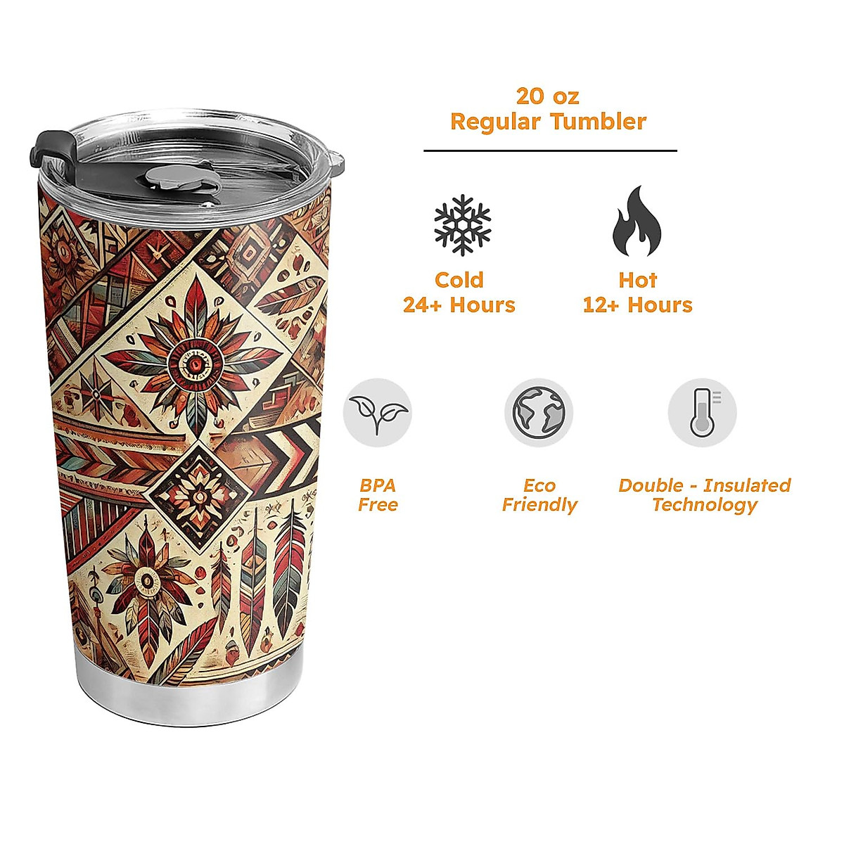 20oz Dreamcatcher Native American Tumbler, Native American Indian Gifts, Coffee Thermos for Women, Men, Stainless Steel Double Wall Vacuum Insulated Coffee Mug, Travel Cup with Lid