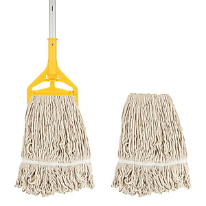 WOPPLXY Looped-End String Wet Cotton Mops, Heavy Duty Industrial Commercial Mop with Extra Mop Head Replacement, 75 Inch Aluminium Alloy Pole, Wet Mop for Floor Cleaning