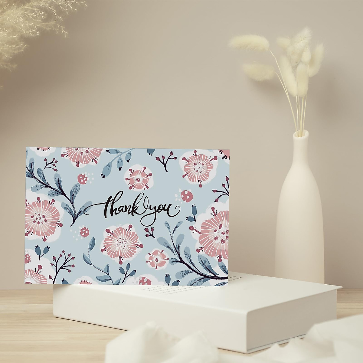 Oletx 24 Floral Thank You Card Set, The Four Season Floral Style Thank you Cards, 4.2x6.2 Cards Bulk with Envelopes, Stickers, Card Box for Wedding, Small Business, Baby, Bridal Shower, Thanksgiving