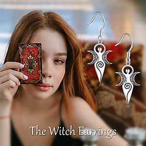 POPLYKE Triple Moon Goddess Amulet Dangle Earrings Sterling Silver Wiccan Pagan Jewelry For Women Gift