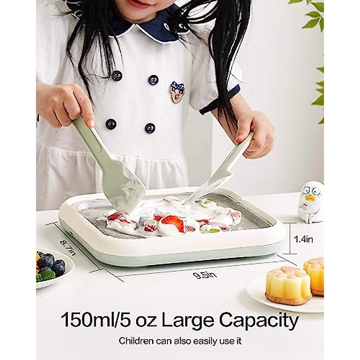 MOKKOM Ice Cream Maker, Rolled Ice Cream Maker with 2 Spatulas, Ice Cream Maker Machine for Home Kids, Frozen Fruit Ice Cream Maker Frozen Yogurt Maker Machine - Green