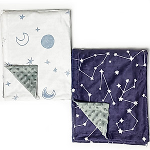 Grow Wild Baby Blanket 30x40 Inch | Super Soft & Plush Minky for Boy or Girl | 2-Pack of Travel, Nursery, Stroller, Swaddle or Receiving Blankets | Double Layer Dotted with Stars & Moons