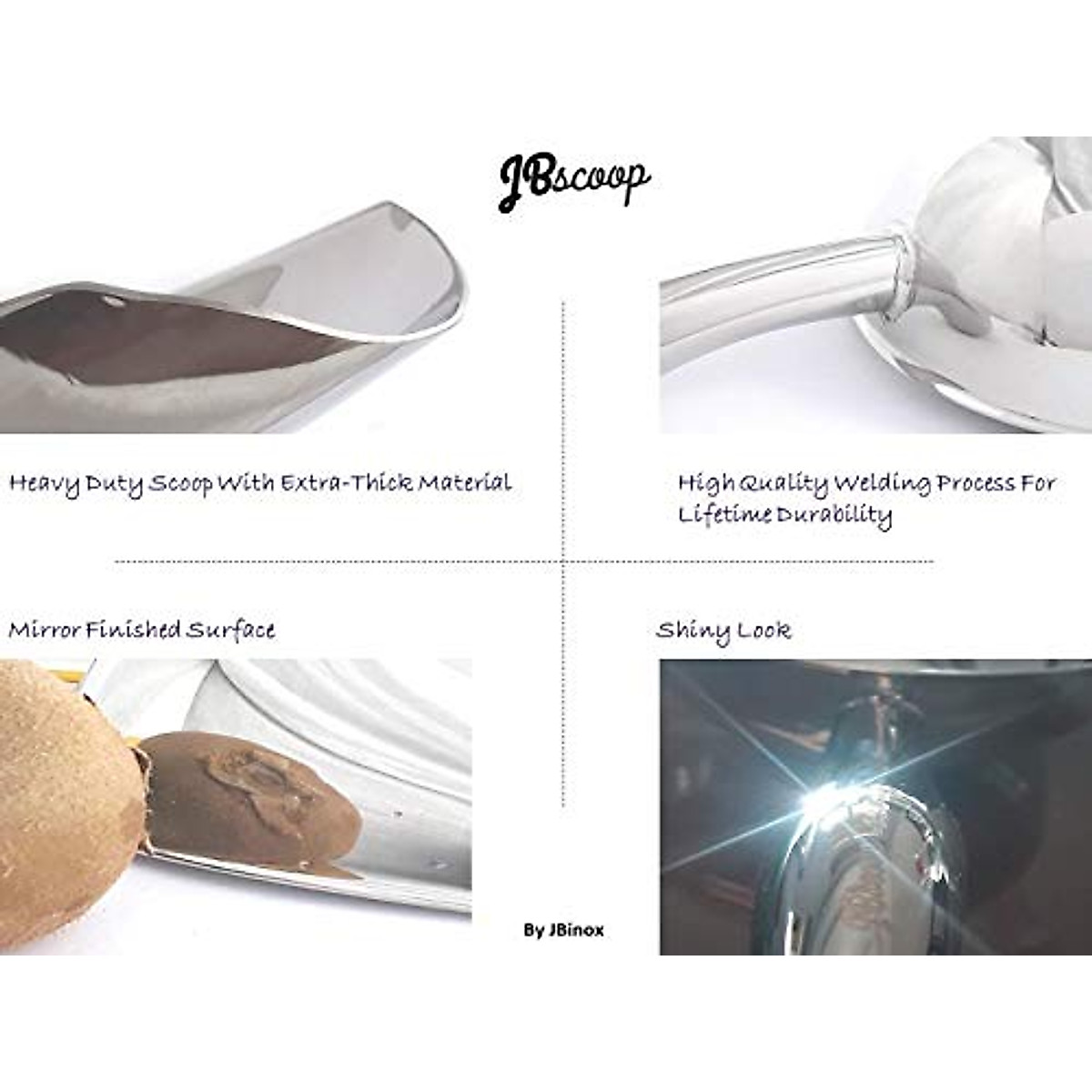 JBscoop Stainless Steel Scoop for ice, 9.6 Inch Metal Food Scoop Kitchen Bar Party Wedding Heavy Duty Dishwasher Safe - 8 Oz