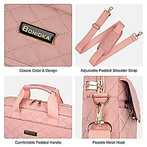 Bonioka 15.6 Inch Laptop Bag, Briefcase with Padded Shoulder Strap for Women Computer Bag Laptop Case for Work School Office Travel Bussiness Pink