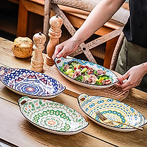 Miiibooo Dinner Plates Set of 4, 10 Inch Ceramic Plates, Microwave, Oven and Dishwasher Safe, Colorful Bohemian Style Dishes for Kitchen