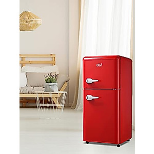 KRIB BLING Compact Refrigerators with Freezer, Mini Fridge with 7 Level Temp Adjustable Thermostat, Small Fridge for Apartment, Office, Basement, Red