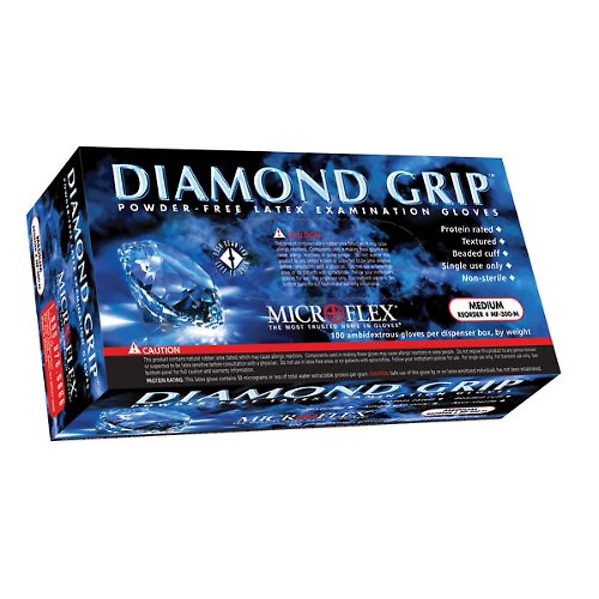 Microflex Medical MF-300-XS X-Small Natural 9.645'' Diamond Grip 6.3 mil Latex Ambidextrous Non-Sterile Medical Grade Powder-Free Disposable Gloves, English, 15.34 fl. oz., Plastic, 1" x 9.8" x 5.5"