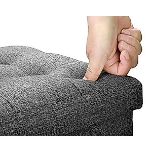 ALASDO Storage Small Ottoman Foldable Rectangle Coffee Table Multipurpose Foot Rest Short Children Sofa Stool,Linen Fabric Ottomans Bench Foot Rest for Bedroom(Dark Grey)