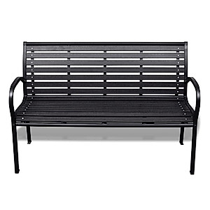 vidaXL Outdoor Patio Bench, Garden Park Bench with Armrests, Front Porch Chair for Backyard Deck Lawn Yard Poolside, Steel and WPC Black