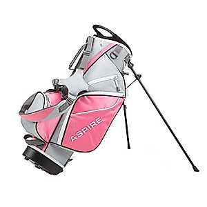 Aspire Golf Junior Plus Complete Golf Club Set for Children, Kids - 5 Age Groups Boys and Girls - Right Hand, Real Girls Junior Golf Bag, Kids Golf Clubs Set (Pink Ages 5-6)