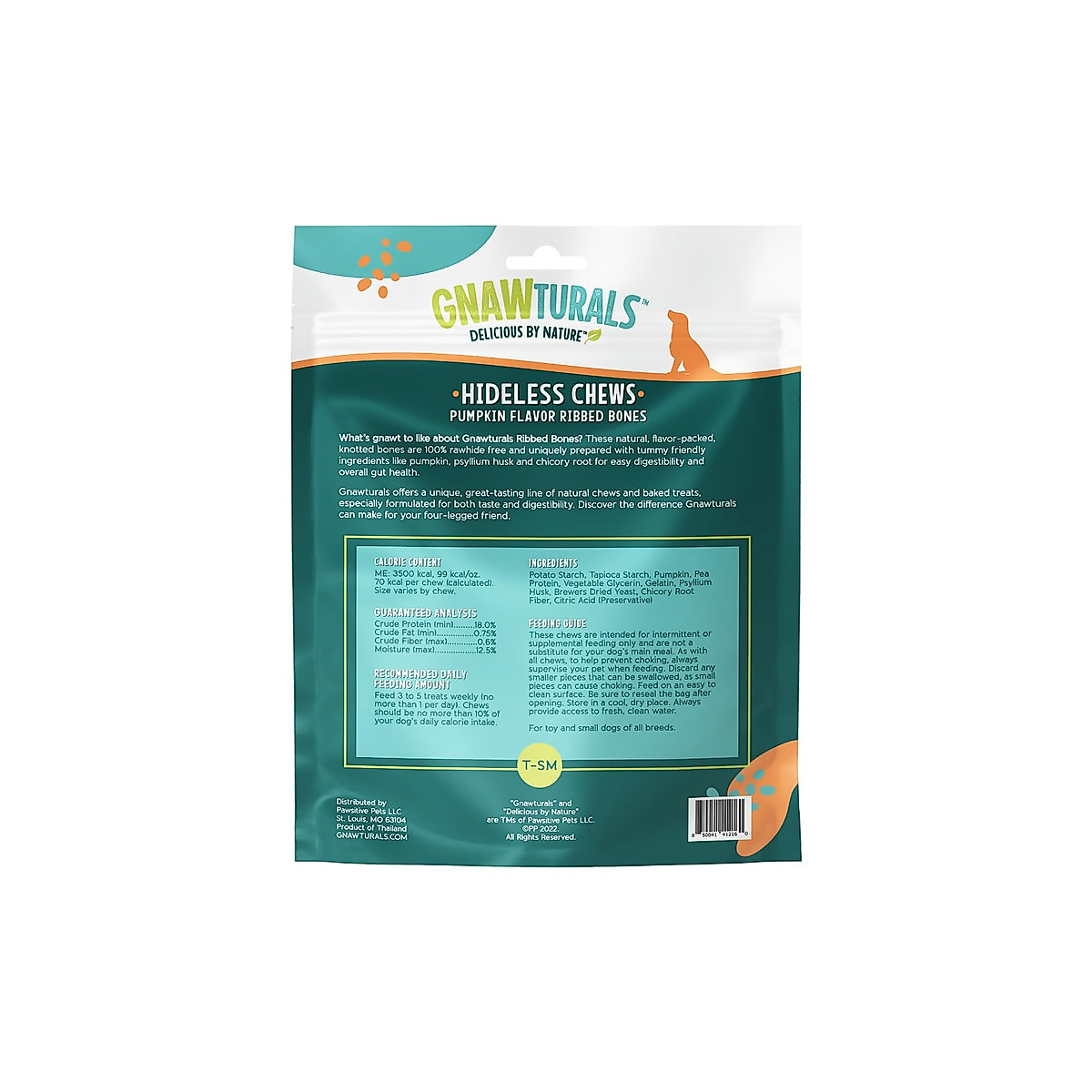 Gnawturals Hideless Chews Ribbed Bones | for Small Dogs | Rawhide Free, Pumpkin, Psyllium Husk and Chicory Root for Easy Digestion and Overall Gut Health (12 Bones, Pumpkin)