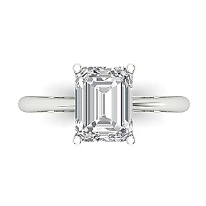 Clara Pucci 2.45ct Radiant Cut Solitaire Stunning Genuine Lab Created White Sapphire 4-Prong Classic Statement Ring 14k White Gold Size 6