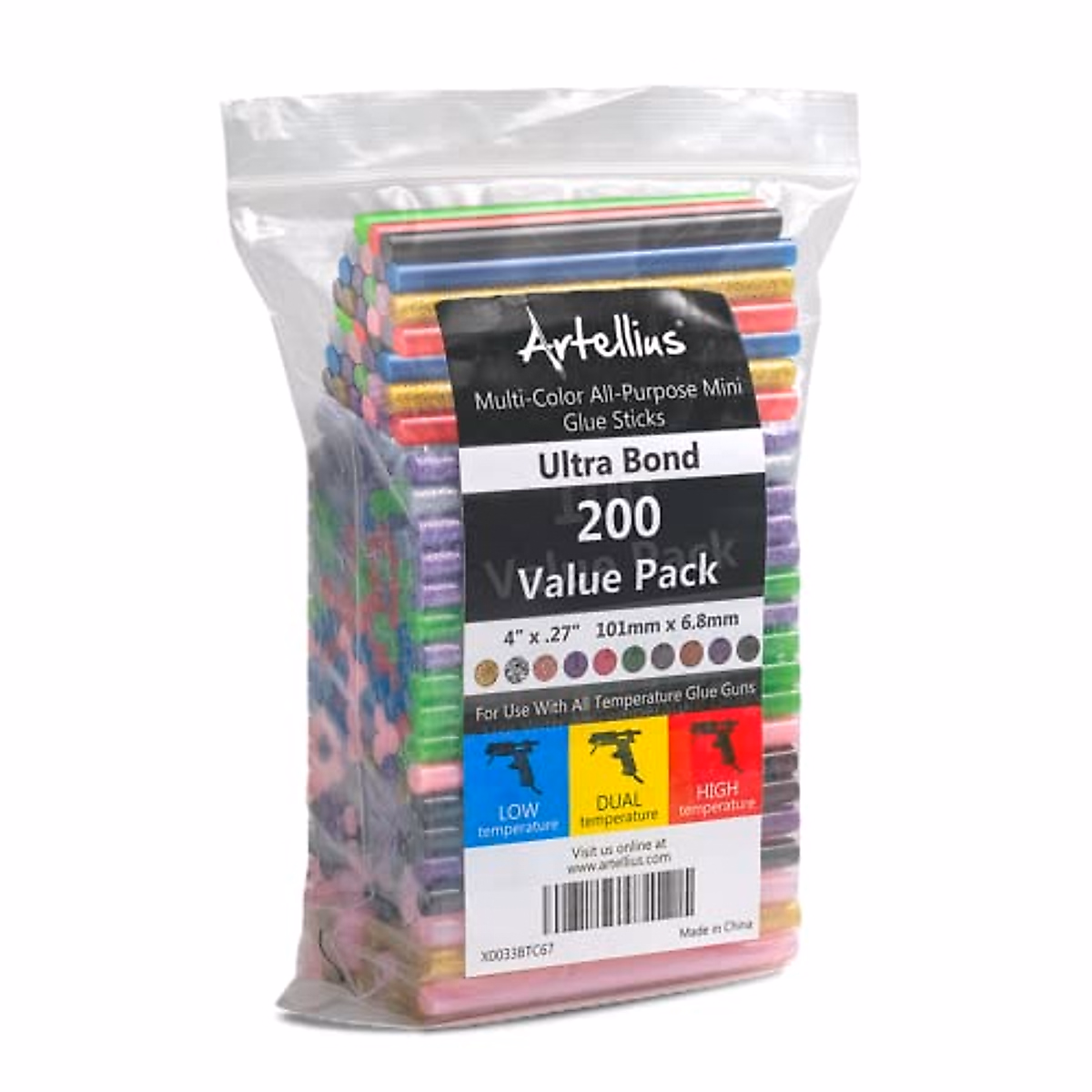 200 Pack Color Hot Glue Sticks. Variety Colored Glue Gun Sticks. Hot Melt Adhesive Mini Glue Sticks for DIY Art Craft Repair Bonding Bulk Gold Black Yellow Pink Red Purple