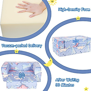 MAMIZO Kids Sofa Couch, Modular Toddler Couch Dinosaur Glow in Dark, Fold Out Play Plush Foam Chair, with 2 Ottomans 1 Side Pocket Soft Furniture Indoor Playroom Nursery Boys Girls