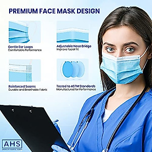 American Hospital Supply (AHS) Earloop Masks Disposable | Adult Face Covering | 3 Ply Disposable Face Mask (Box of 50)