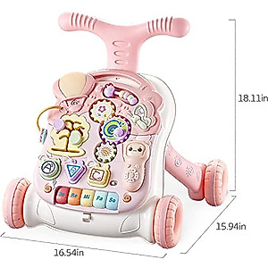 Baby Sit-to-Stand Learning Walker, 2 in 1 Baby Walker for Girls Boys, Educational Baby Push Walkers with Entertainment Activity Table, Baby Music Learning Toy Gift for Infant Boys Girls (Pink)