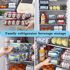 Double layer Soda Can Organizer for Refrigerator,Transparent Dispenser Beverage Holder for Fridge Freezer Kitchen Countertop Cabinets,2-Tiers Automatic Rolling Plastic Canned Food Pantry Storage Rack