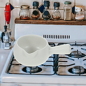 Luxshiny Ceramic Milk Pot, Butter Warmer with Handle Mini Saucepan Ceramic Mini Milk Pan for Kitchen Home (White)