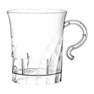 Party Essentials Elegance Plastic Coffee Cup/Tea Mug/Punch Cup w/Handle, 40 Count, 8-Ounce, Clear