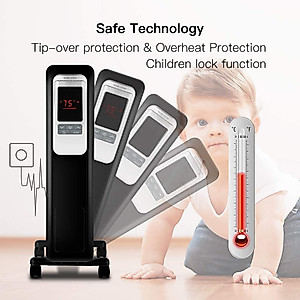 Space Heater, KopBeau 1500W Oil Filled Radiator Electric Heater with Digital Thermostat, 24 Hrs Timer & Remote, Portable Heater for Full Room Indoor