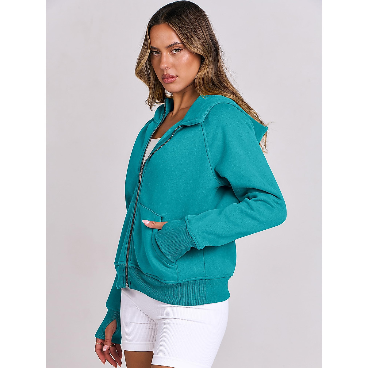 ANRABESS Womens Cropped Zip Up Hoodies Fleece Sweatshirts Zipper Jackets Hooded Pullover Sweaters 2024 Teens Preppy Clothes Medium