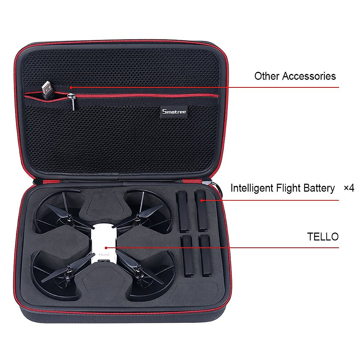 Smatree 3.6L Carry Case Compatible for DJI Tello Drone with 4 Tello Flight Batteries(Tello Drone and 4 Tello Flight Batteries is not Included)