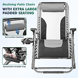 Leteuke Zero Gravity Chair, Oversized XL Zero Gravity Lounge Chair with Mesh Back & Padded Seat, 450 LBS Capacity Outdoor Recliner with Removable Pillow and Tray for Patio Lawn Yard, Gray+Black