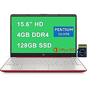 HP Notebook 15 Business Laptop I 15.6” HD SVA Display I Intel 4-Core Pentium Silver N5000 Processor I 4GB DDR4 128GB SSD I USB-C I HDMI Office365 Win10 Red + 32GB MicroSD Card