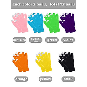12 Pairs Winter Touchscreen Gloves For Men Women Stretch Knitted Texting Gloves Warm Windproof Solid Color Mittens(7 x 4 Inch,Black, Pink, Green, Purple, Orange, Blue, Yellow)