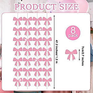 Feifeiya 8 Pcs Glitter Pink Bow Garland String Bow Banner Coquette Bachelorette Party Birthday Party Bow Party Decor Birthday Decorations Pink Bow Decor Baby Shower Party Decorations for Girls