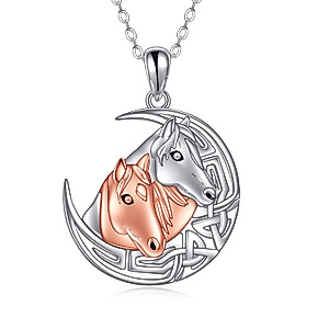 VONALA Horse Necklace 925 Sterling Silver Crescent Moon Pendant Necklaces Animal Jewelry Gifts for Women
