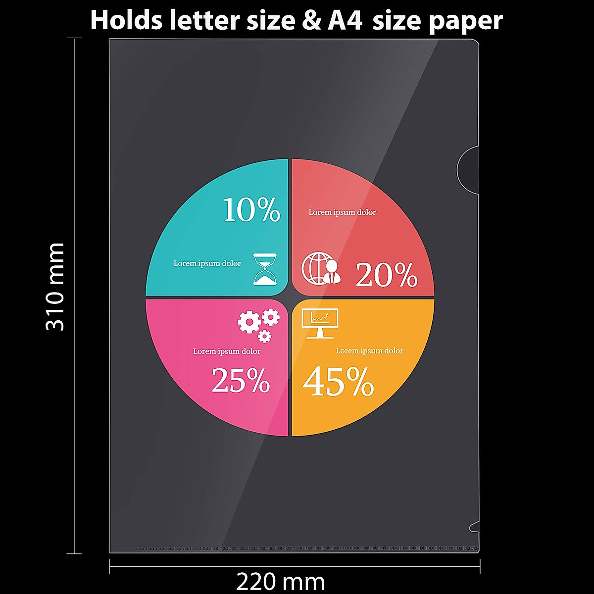 WOT I 48PCS Plastic Clear Document Folders - L-Type Folders Copy Safe Project Pockets, for A4/ Letter Size Sheets, Transparent Color