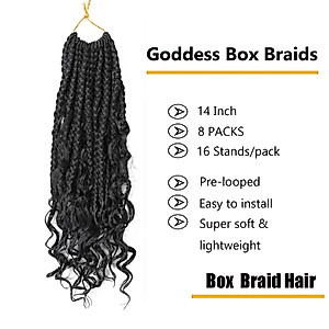 LMZIM Goddess Box Braids Crochet Hair 14 Inch Boho Crochet Box Braids Pre-looped 8 Pack Bohemian Box Braids Crochet Braids Synthetic Hair Extensions for Black Women