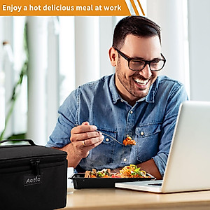 Aotto Portable Oven Personal Food Warmer - 110V Portable Mini Microwave Electric Heated Lunch Box for Work, Cooking and Reheating Meals in Office, Potlucks, Travel Hotel, Home Kitchen (Black)
