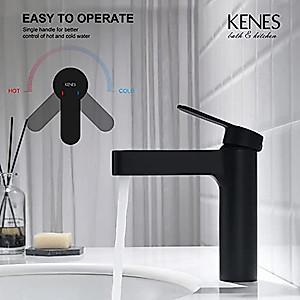 KENES Single Handle Bathroom Faucet, Matte Black Modern Single Hole Bathroom Sink Faucet with Deck Plate, Stainless Steel Lavatory Vanity Faucet Supply Lines Included, KE-9010-2