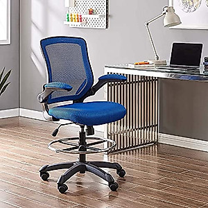 Modway Veer Drafting Chair - Reception Desk Chair - Flip-Up Arm Drafting Chair in Blue