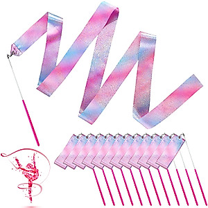 Sparkling Dance Ribbon Flash Gymnastics Ribbon Streamers 78.7 Inches Rhythmic Shining Silk Dance Ribbons Wand for Kids Dance Streamers Pink Twirling Ribbons (12 Pieces)