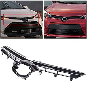 ECOTRIC Front Bumper Upper Hood Grille Compatible with 2017-2019 Toyota Corolla Base CE LE L XLE Sedan 4-door Black Replacement For 5311102B00
