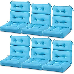 Mixweer 6 Pack Outdoor/Indoor High Back Chair Cushion Waterproof Rocking Chair Pads Tufted Seat/Back Chair Cushion Weather Resistant Adirondack Chair Cushions for Outdoor Patio Furniture (Sky Blue)