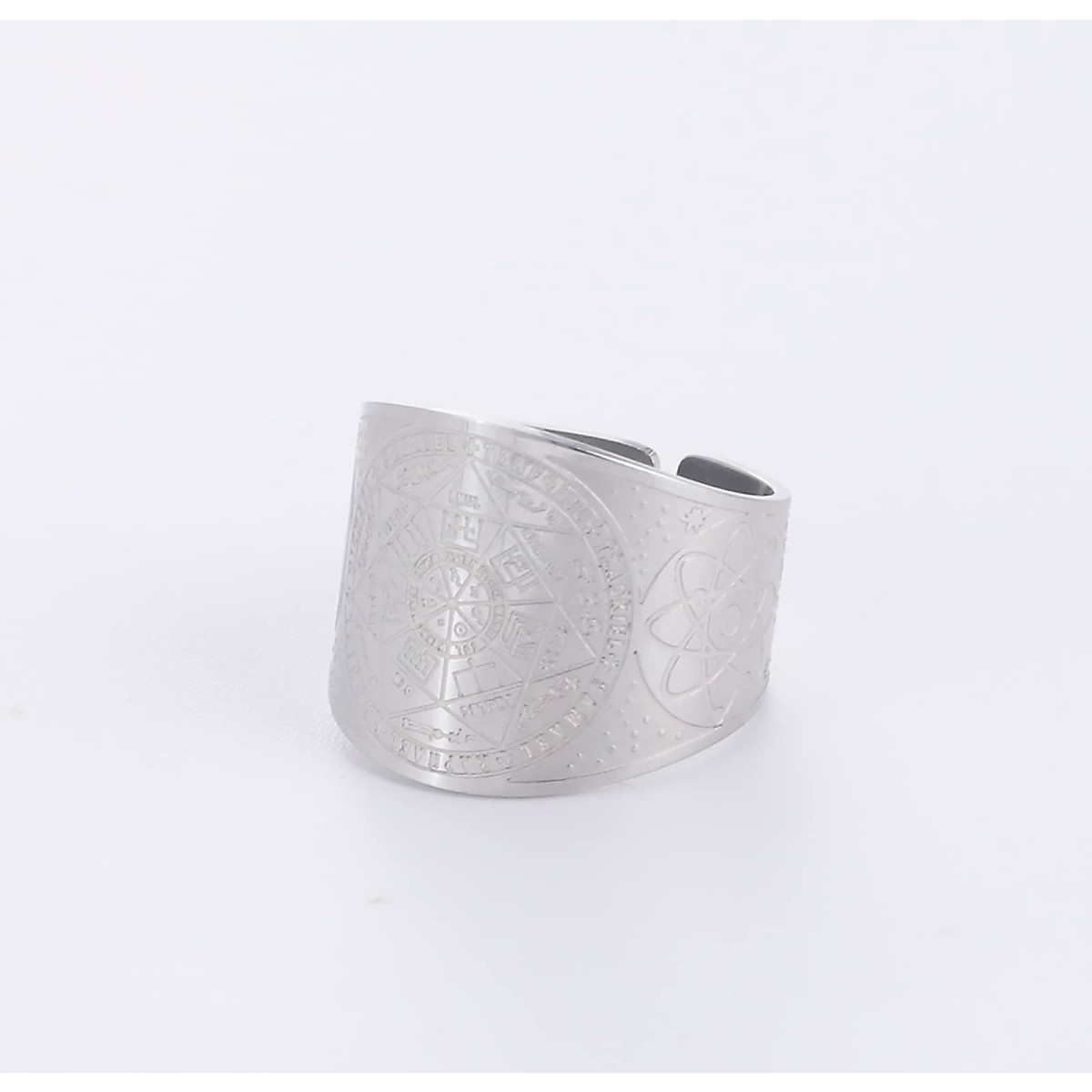 SIPURIS Seals of The Seven Archangels Men Rings Seal Of Solomon Adjustable Signet Ring Amulet kabbalah Stainless Steel Statement Band Ring Jewelry for Men Women (10, Sliver)