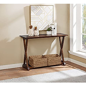 eHemco Rectangular Water Hyacinth Wicker Storage Baskets with Iron Wire Frame, 16.1"x12.6"x9.5", Light Brown, Set of 2