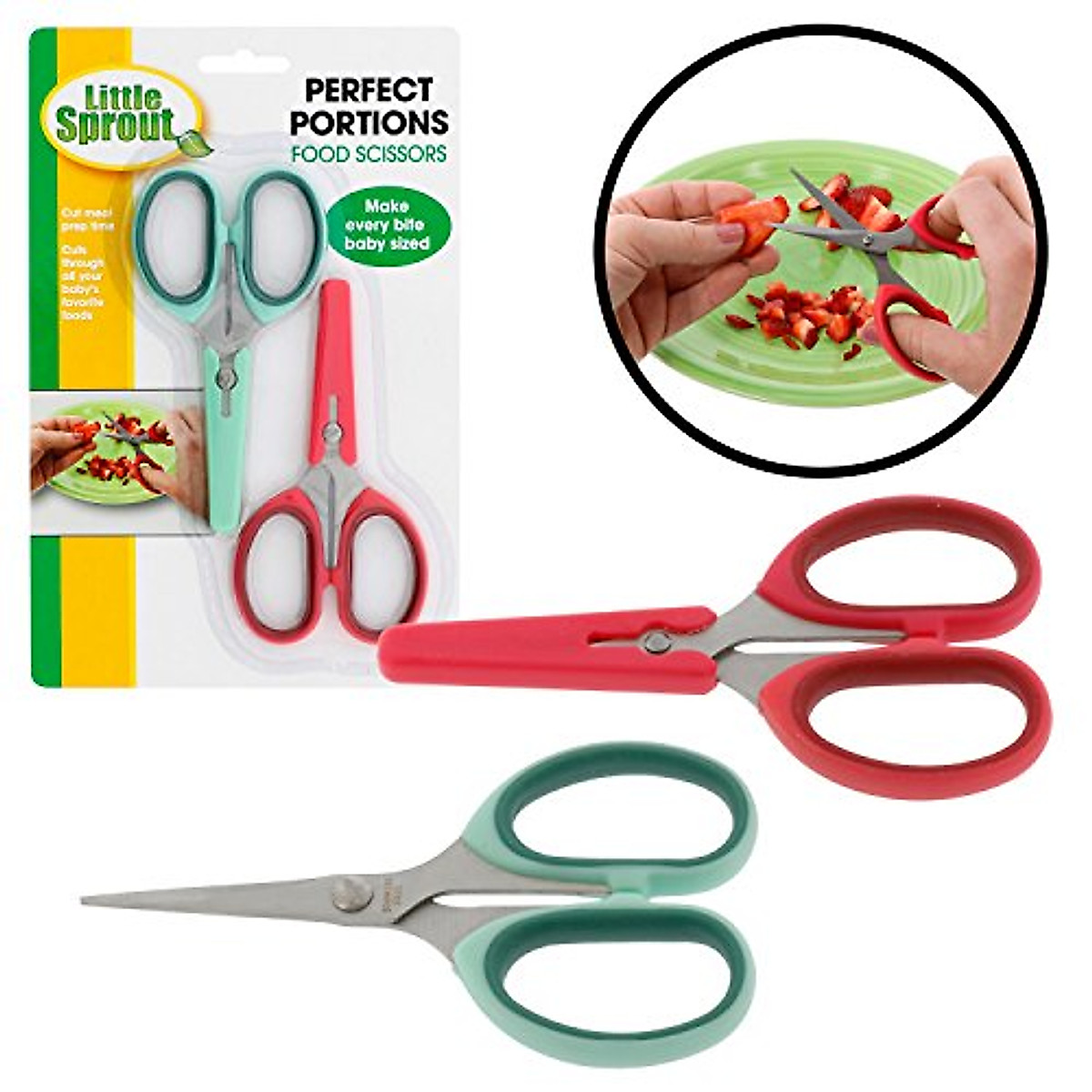 Baby Food Scissors 2 Pack w Covers- Parent Must-Have Safety Stainless Steel Shears to Make Every Bite Baby Sized and Safe- Portable For Babies & Toddlers Feeding (Meats, Fruits, and Vegetables)