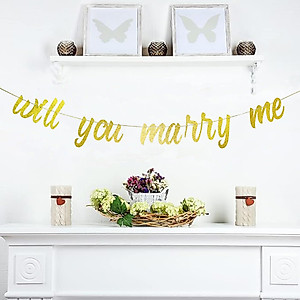 Etaredkj Gold Glitter Will You Marry Me Banner for Bachelorette Party Decor Bridal Shower Wedding Engagement Party Supplie
