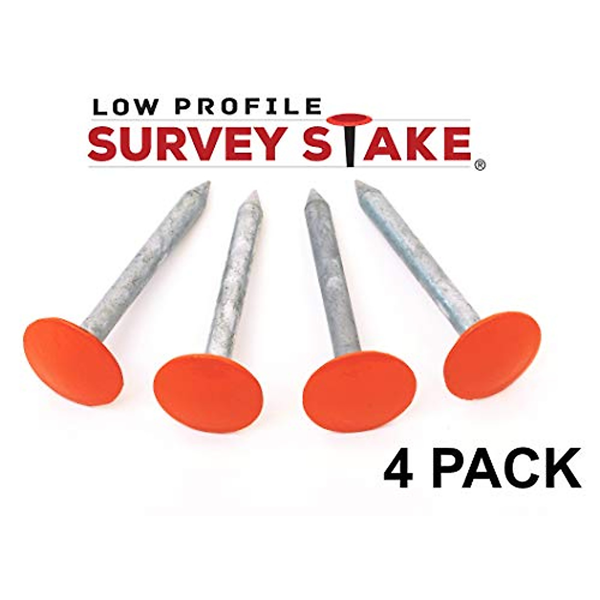 Survey Marker - 4 Pack - Low Profile Survey Stakes (Hi-Vis Orange)