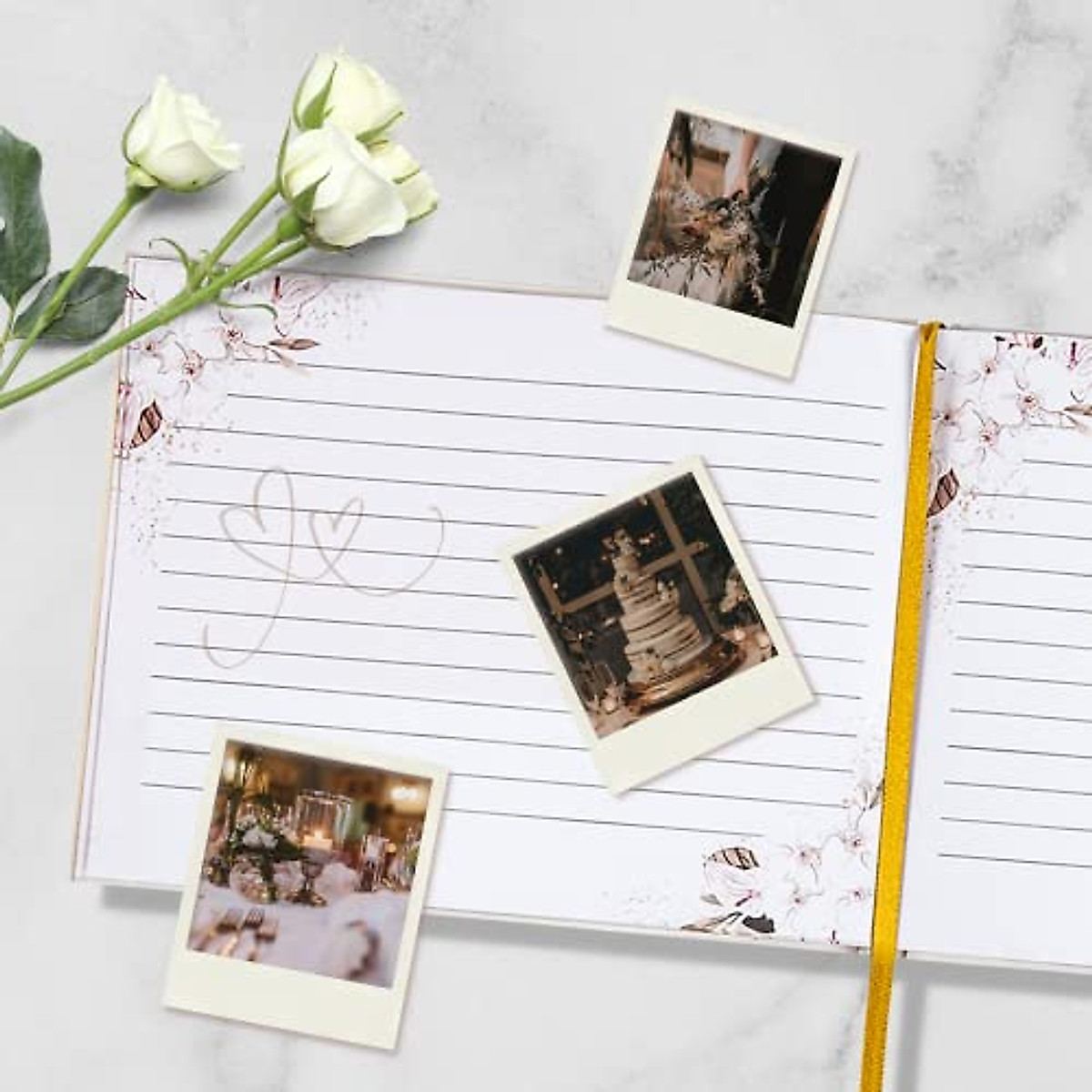 fusuu Wedding Guest Book – 120-Pages Guestbook for Wedding – White Boho Wedding Book with Orchid Flower Design and Embossed Gold Foil – Sign-in Wedding Planner Book for Wedding Reception