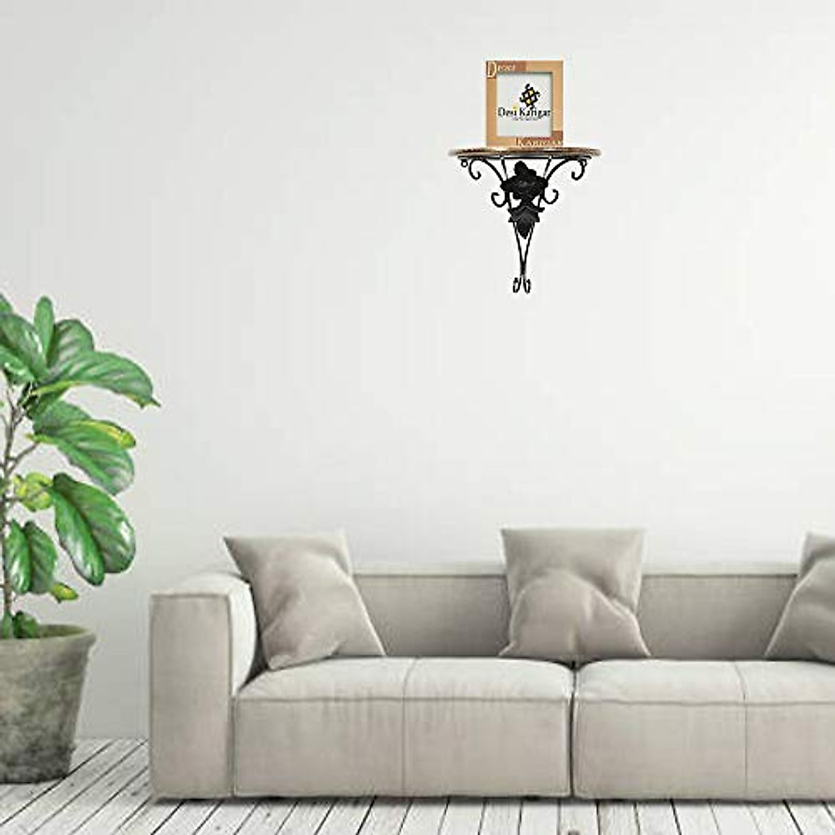 Desi Karigar Wooden & Wrought Iron Wall Rack Bracket Shelf Fancy Design