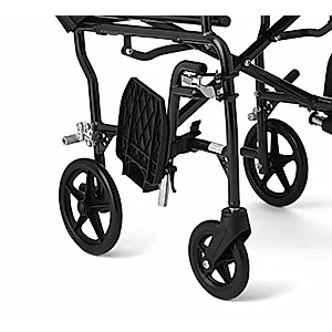 Medline Ultralight Transport Wheelchair with 19” Wide Seat, Folding Transport Chair with Permanent Desk-Length Arms, Black Frame