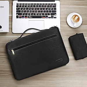 FYY 12-13.5" [Premium Leather] Laptop Sleeve Case Cover Bag for MacBook Pro/ MacBook Air/ iPad Pro 12.9 2018 2017 2016, Laptop Bag for 12"-13.5" Surface Lenovo Dell HP ASUS Acer Chromebook Black