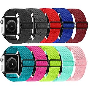 ShuYo 10 Pack Stretchy Solo Loop Compatible with Apple Watch Band 40mm 38mm 41mm 42mm 44mm 45mm 46mm 49mm Women Men,Soft Nylon Elastic Strap Wristband for iWatch Series 10 9 8 7 6 5 4 3 2 1 SE Ultra